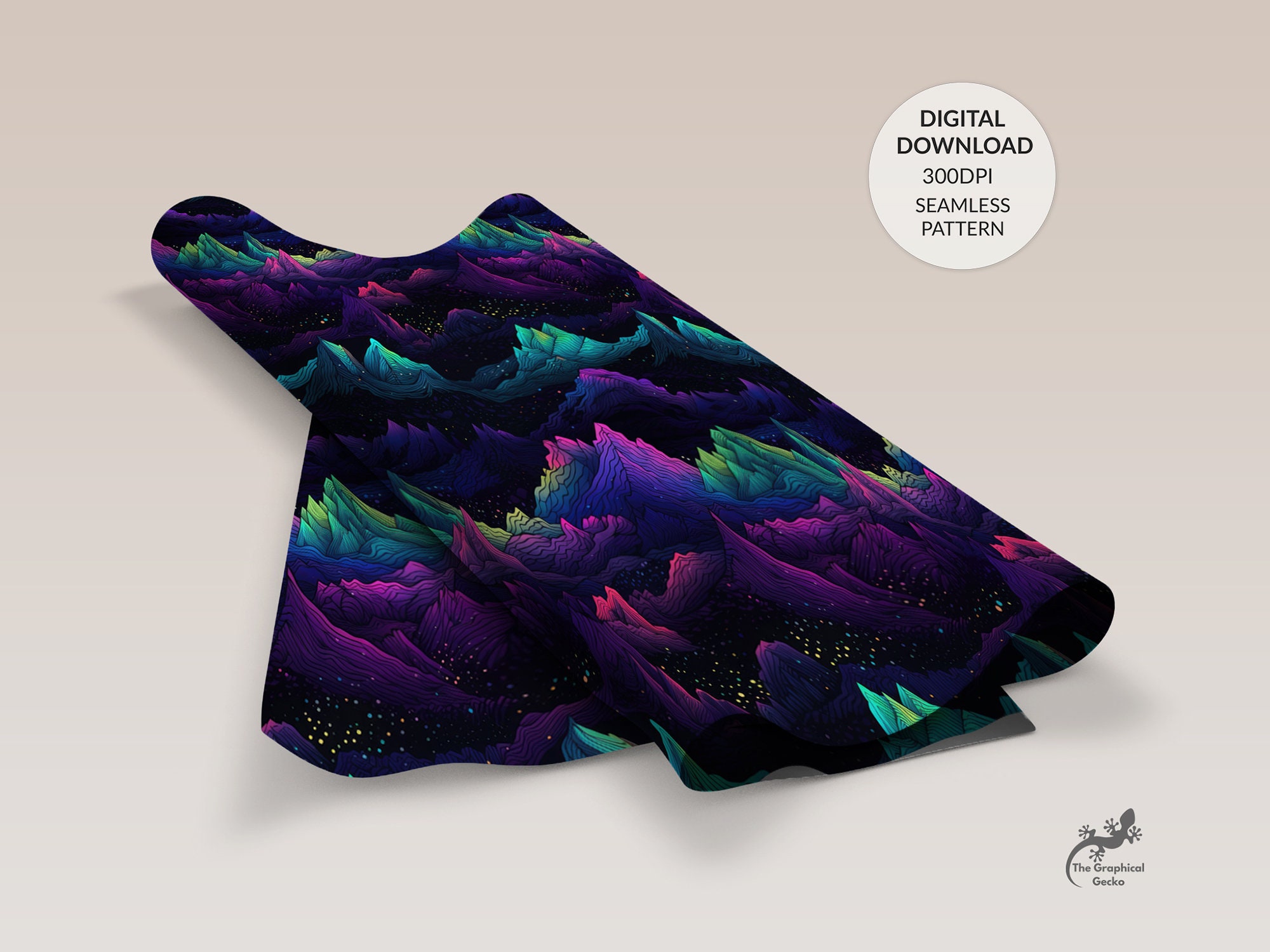 Seamless Digital Pattern, Mountain Landscape Seamless Pattern, Aurora ...