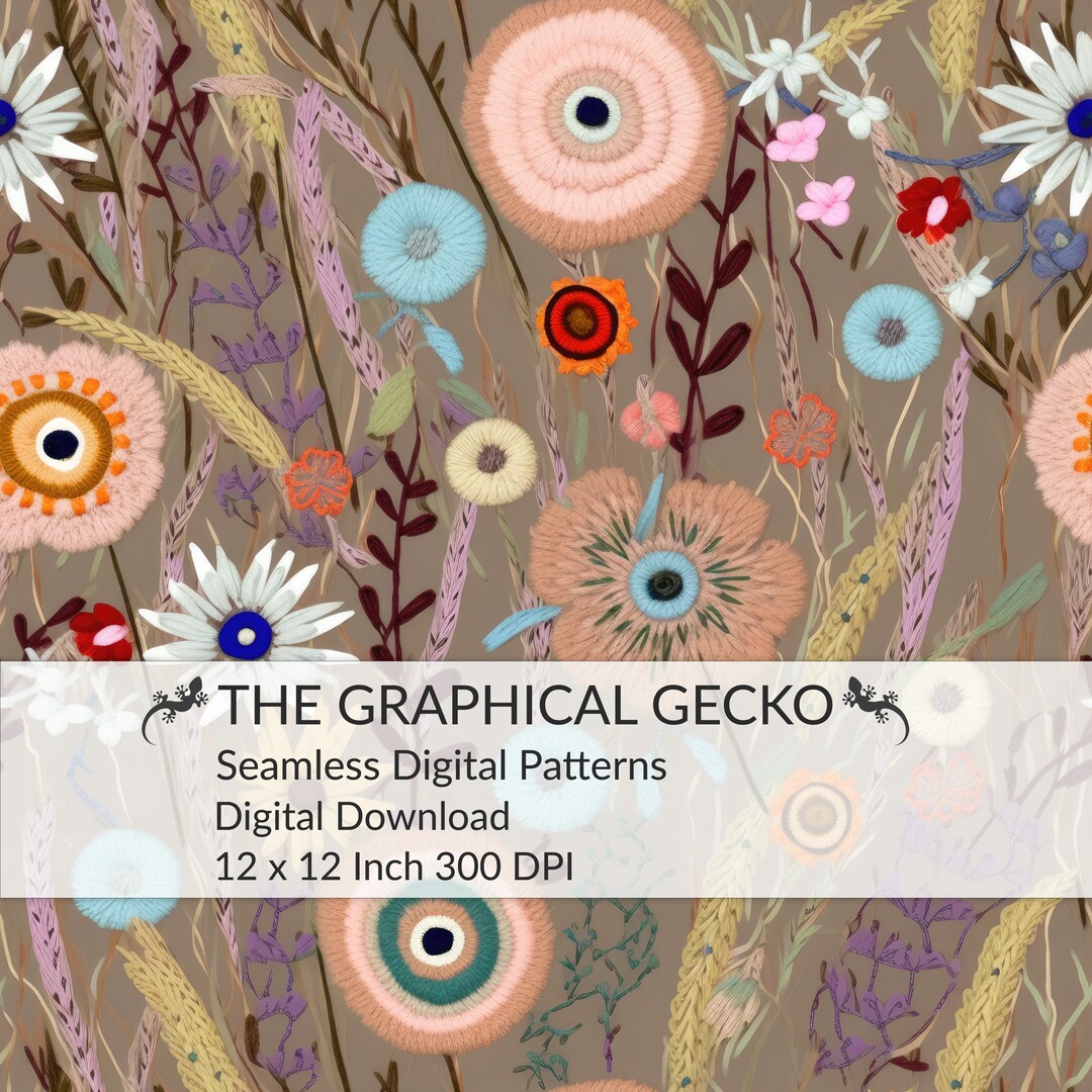 Embroidery Seamless Digital Pattern, Pressed Wildflower Seamless ...