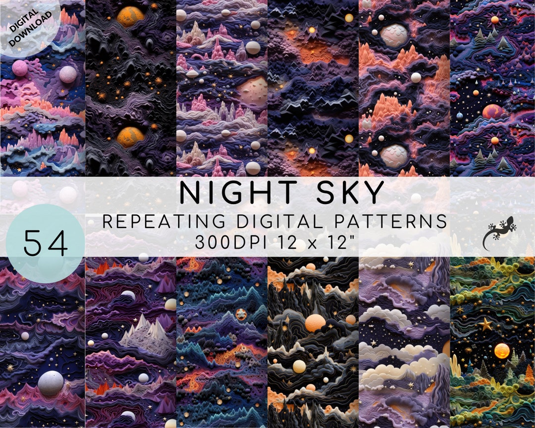 54 Night Sky Seamless Pattern Bundle, Astronomy Digital Paper ...