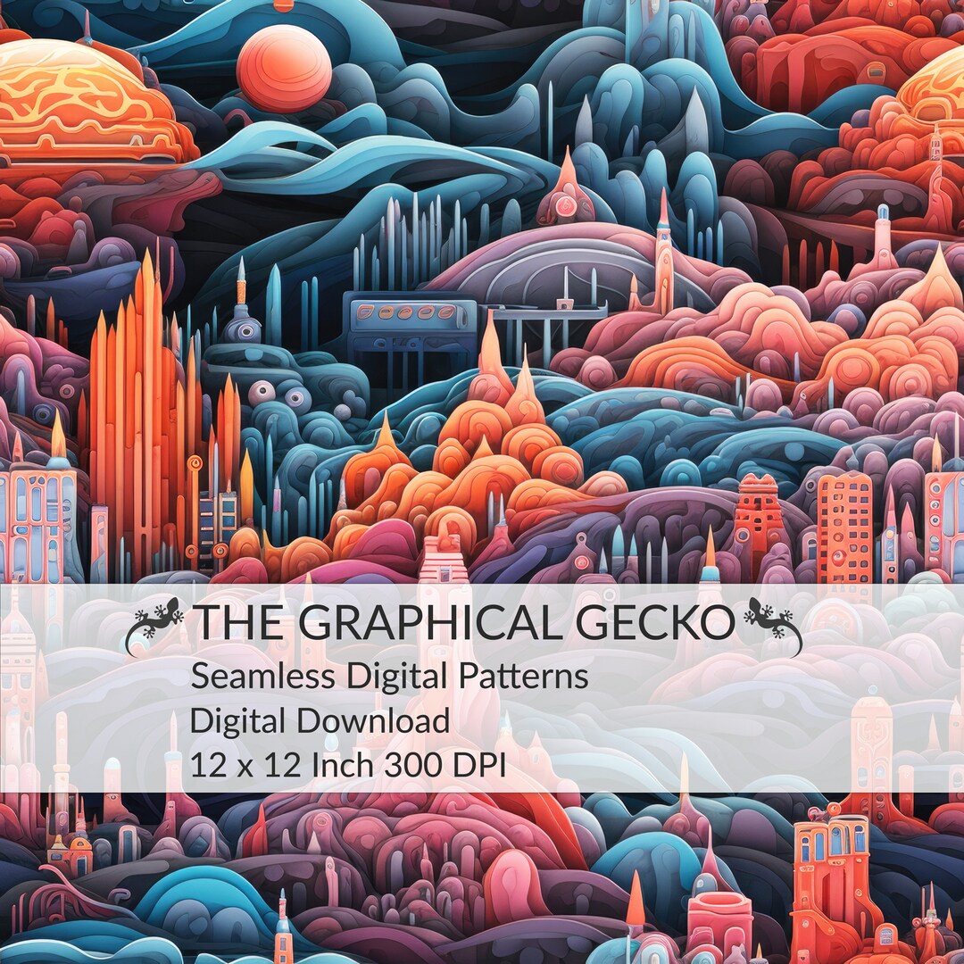 Seamless Digital Pattern, Floating City Seamless Pattern, Cityscape ...