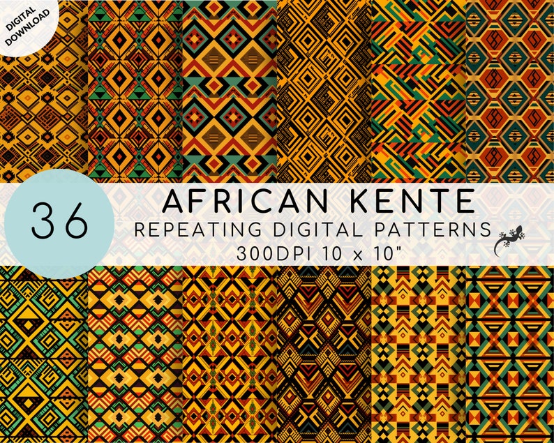 36 African Kente Inspired Seamless Digital Pattern Bundle, African ...