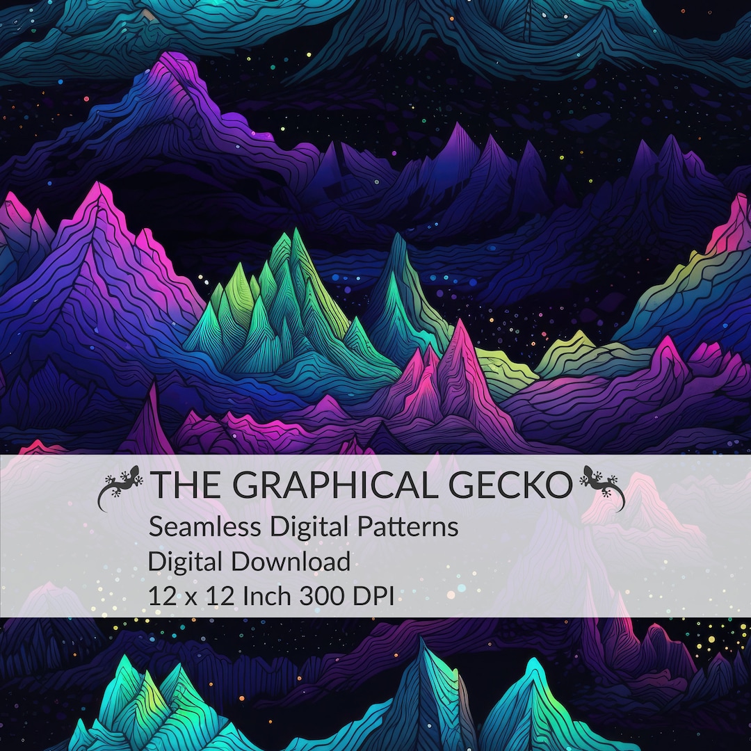 Seamless Digital Pattern, Mountain Landscape Seamless Pattern, Aurora ...