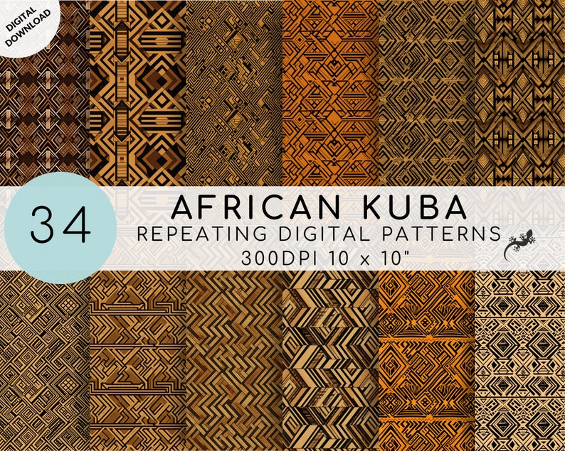 34 African Kuba Inspired Seamless Digital Pattern Bundle, African Kuba ...