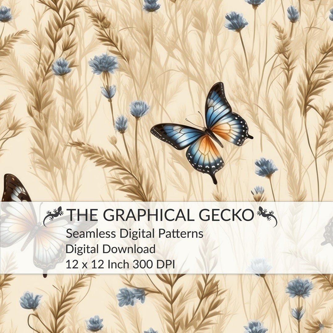 Seamless Digital Pattern, Autumn Floral Butterflies Seamless Pattern ...