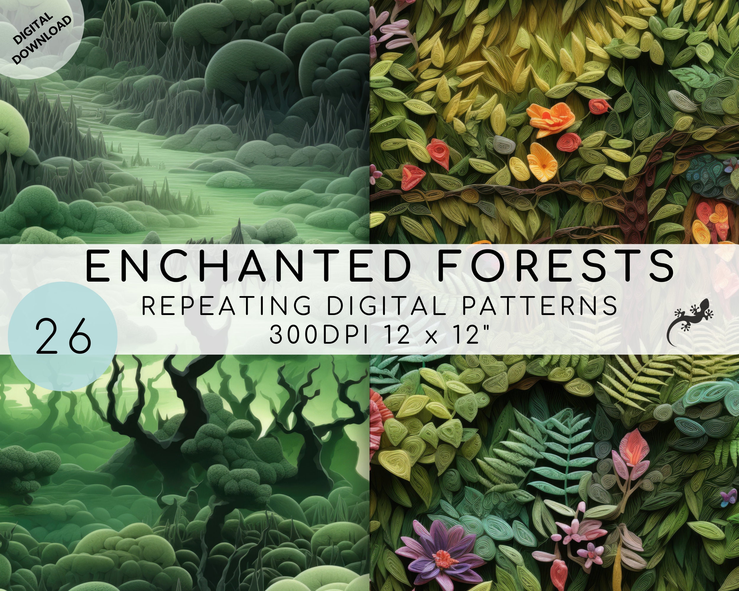 26 Enchanted Forest Landscape Seamless Pattern Bundle, Mystical Forest ...