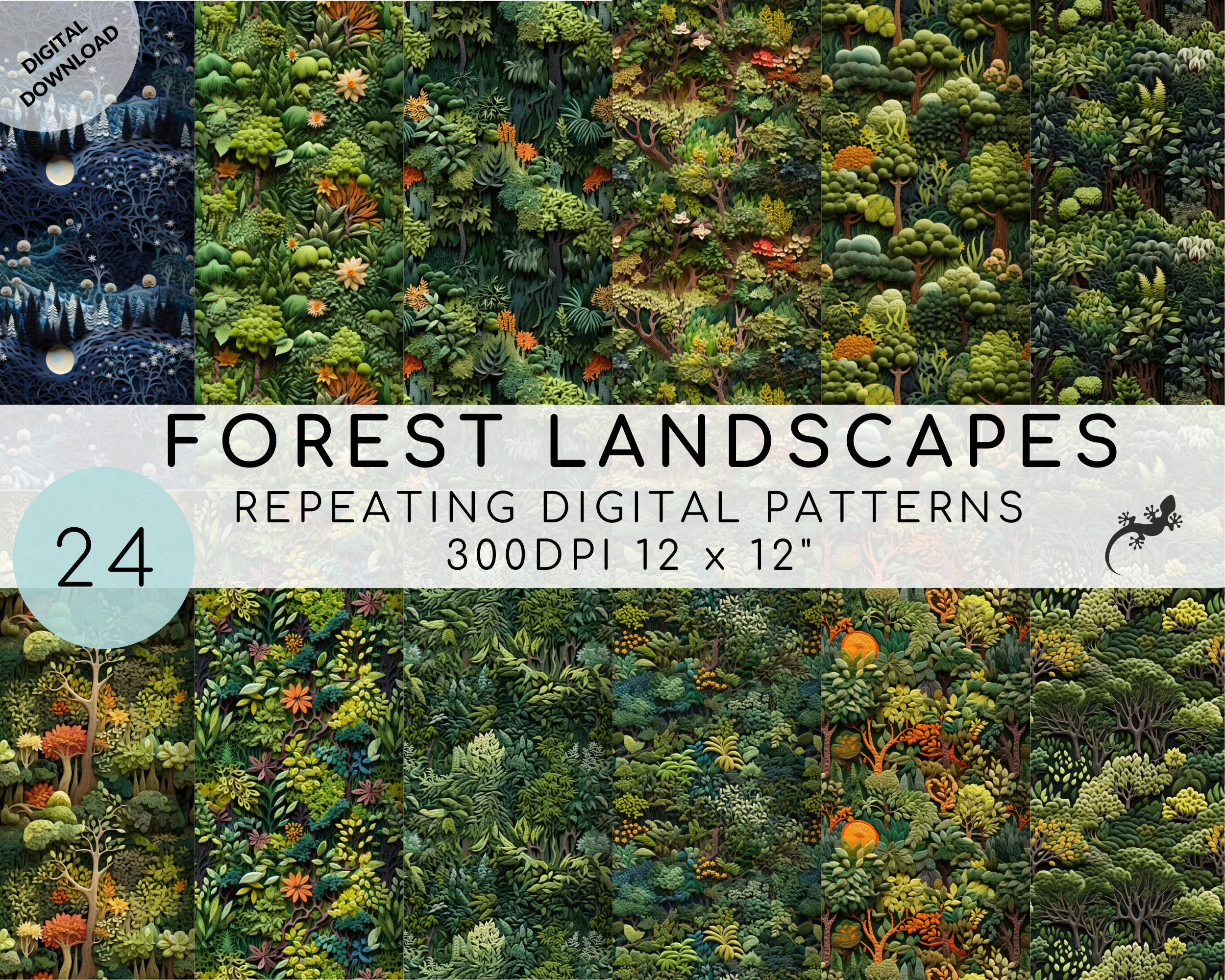 24 Forest Landscape Seamless Pattern Bundle, Forest Digital Paper ...