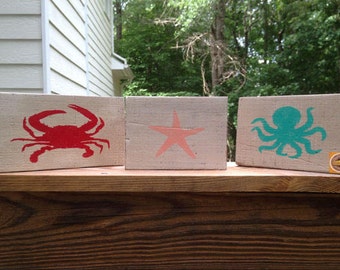 Coastal Wooden Blocks / Handmade / Hand Painted / Nautical | Etsy