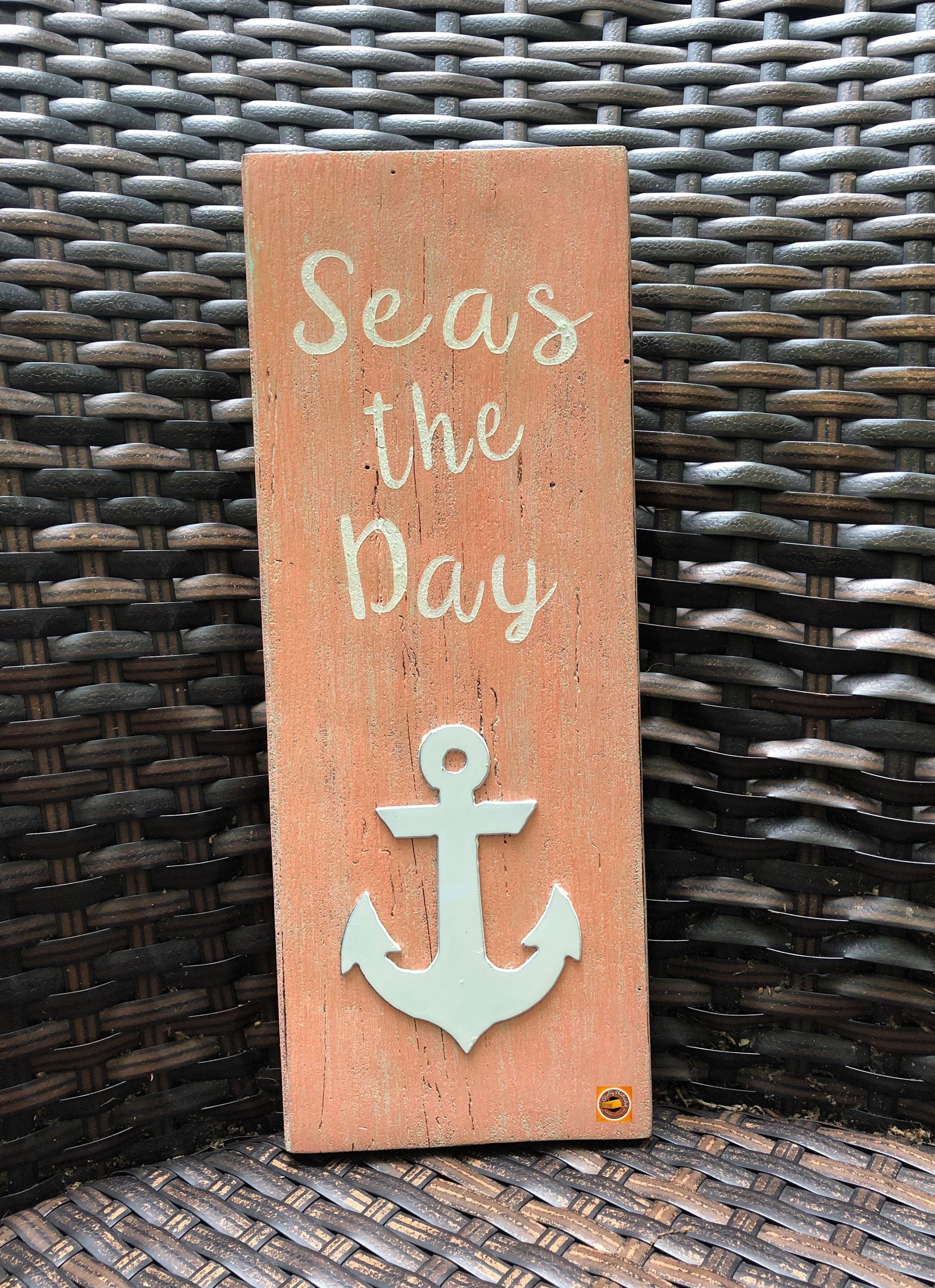 Sea Sign seas the Day / Seahorse Sign / Anchor Sign / Reclaimed Wood ...