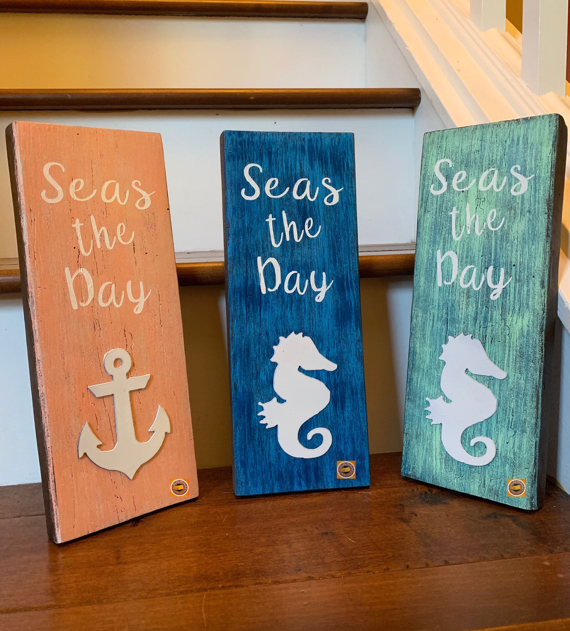 Sea Sign seas the Day / Seahorse Sign / Anchor Sign / Reclaimed Wood ...