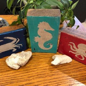 Coastal Wooden Blocks / Handmade / Hand Painted / Nautical | Etsy