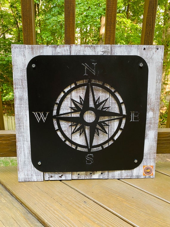 Metal Compass Wood Sign / Compass Sign /Handmade / Hand | Etsy