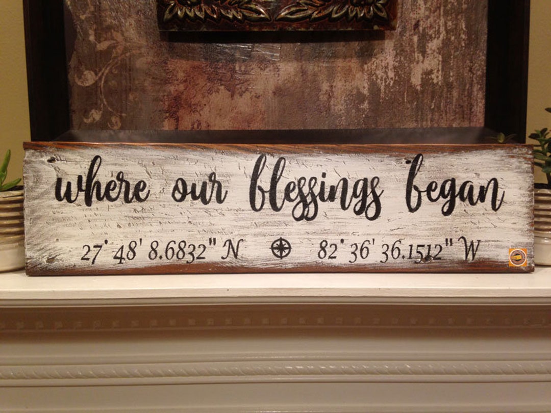 Coordinates Wood Sign / Latitude Longitude Sign / Where Our Blessings ...