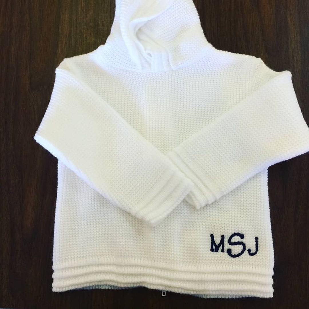 Zip Back Hooded Baby Sweater With Lower Side Monogram/ Personalized ...