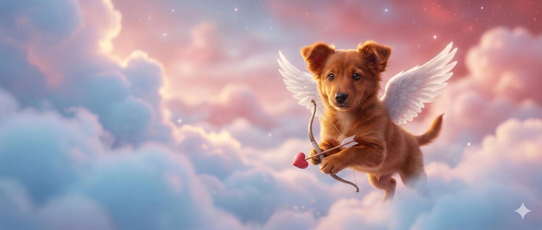 Cupid Dog Portrait • Romantic Pet Digital Art • Valentine’s Day ...