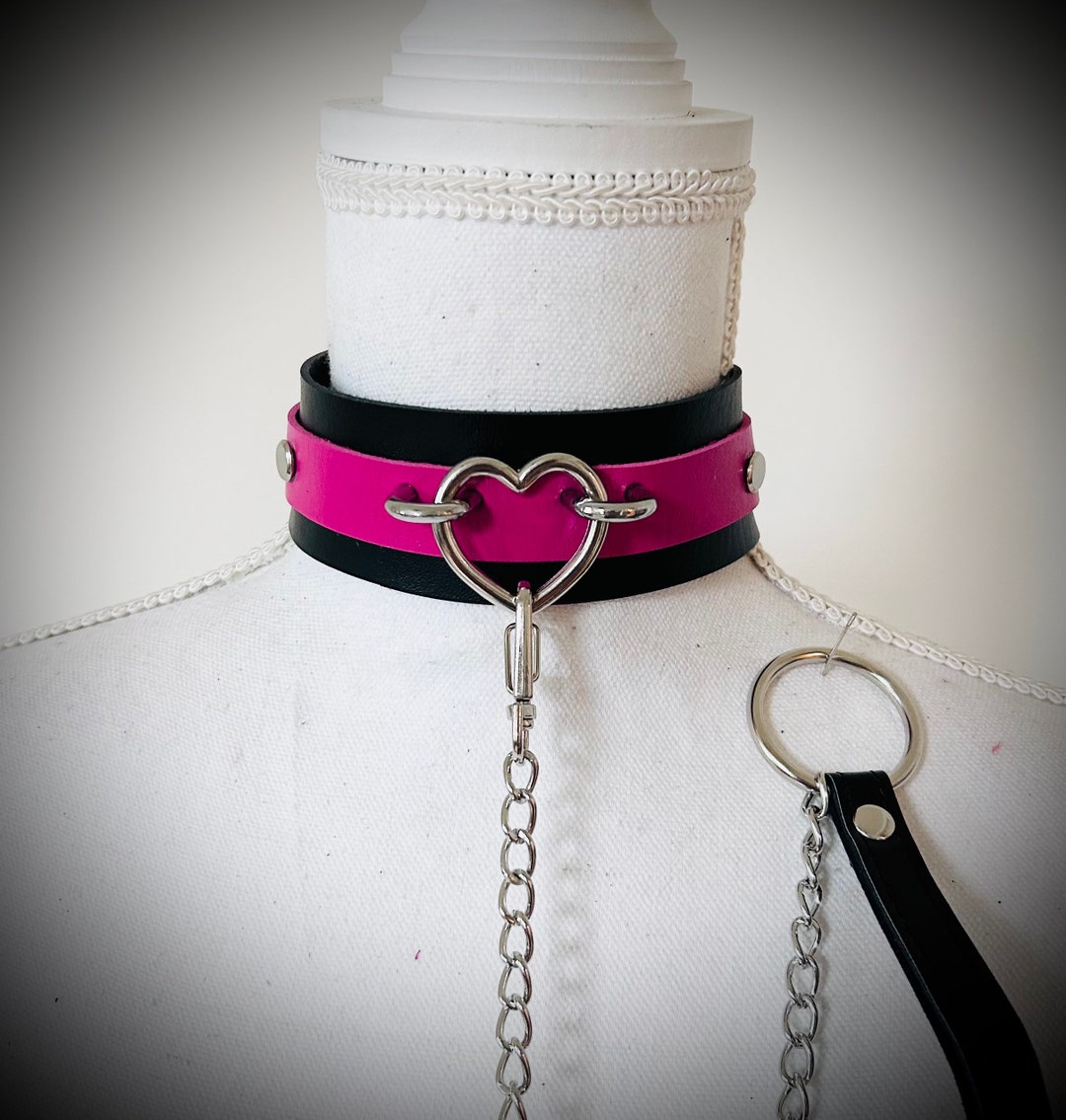 Thick Heart Collar and Leash Combo Black and Hot Pink Combo - Etsy