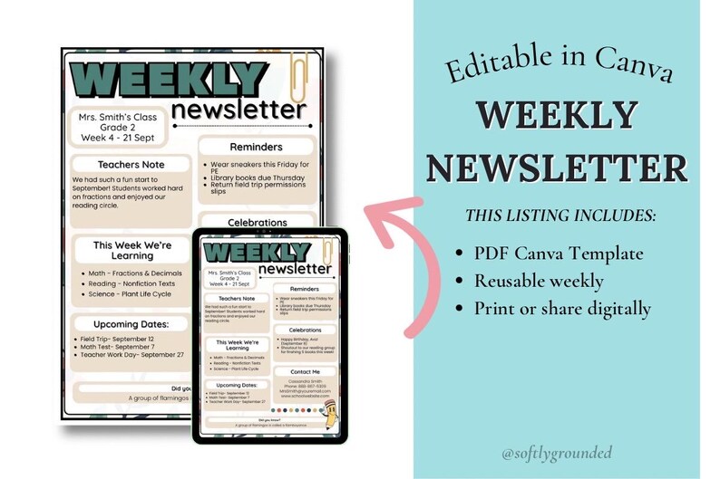 Editable Weekly Newsletter Templates: Canva Classroom Parent Updates ...