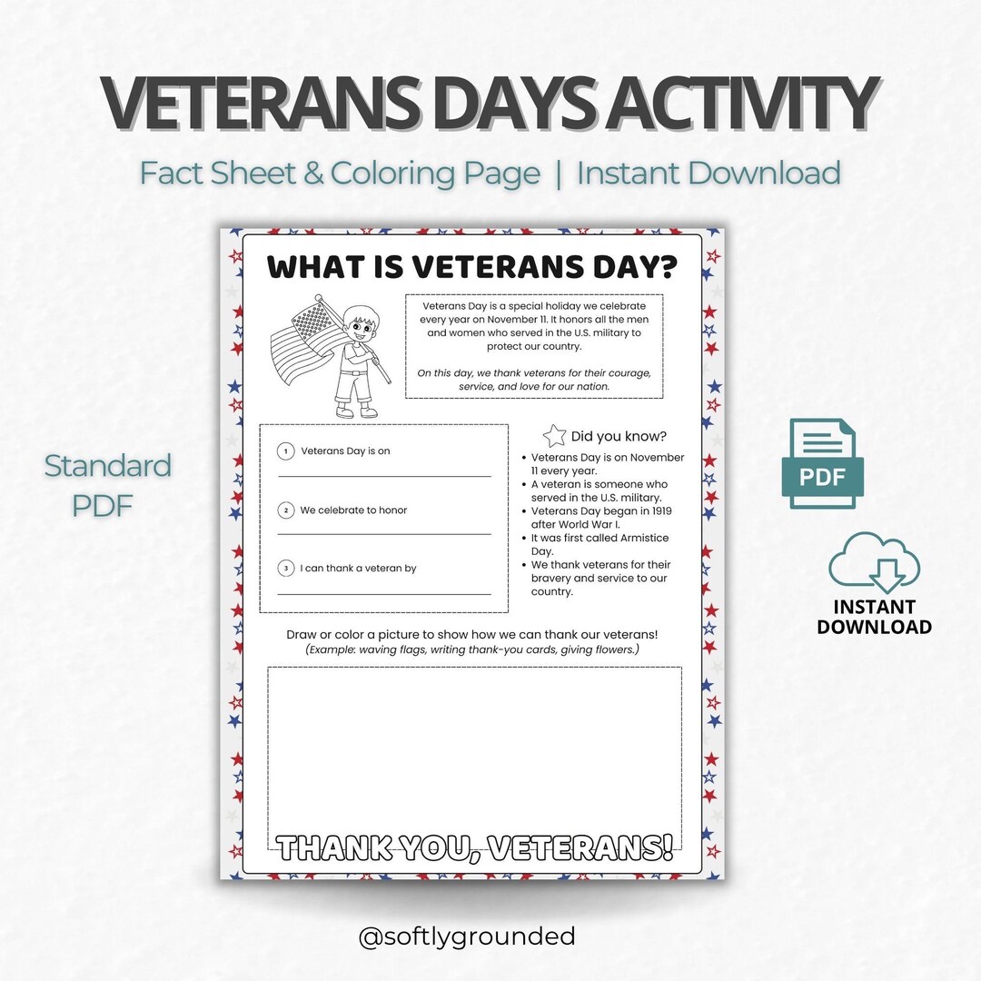Veterans Day Worksheet and Coloring Page for Kids | Printable Veterans ...