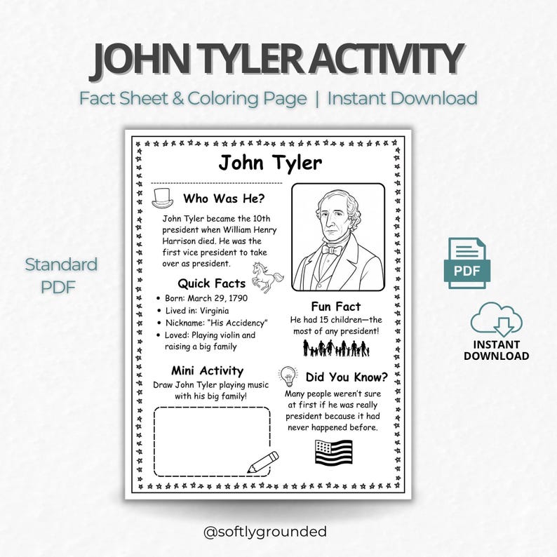 John Tyler Coloring Page + Fact Sheet | 10th President | U.S ...