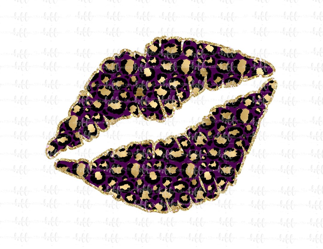 Purple Leopard With Gold Glitter Offset Lips Svg, Png, Jpeg ...