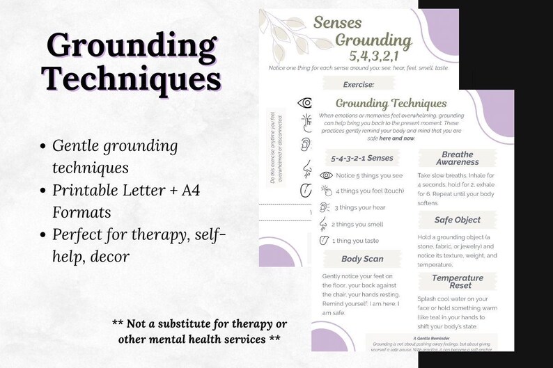 Grounding Techniques Printable Workbook | Trauma Healing, CPTSD Support ...