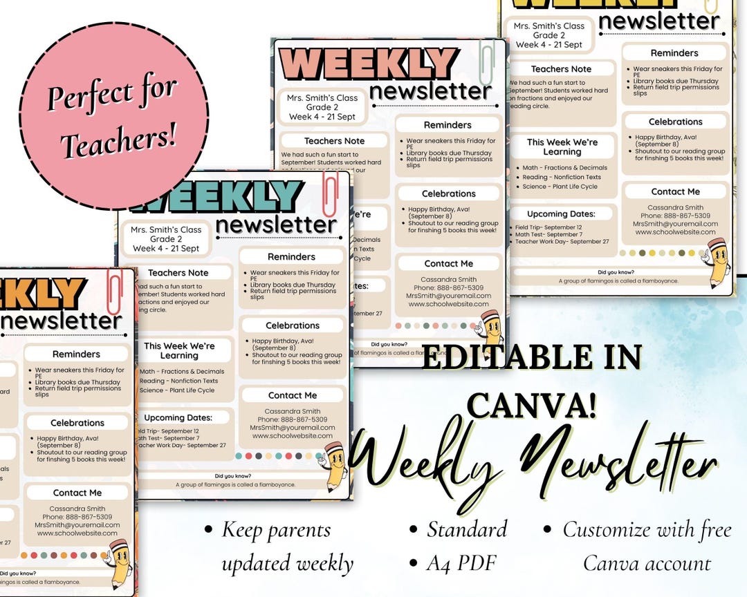 Editable Weekly Newsletter Templates: Canva Classroom Parent Updates ...