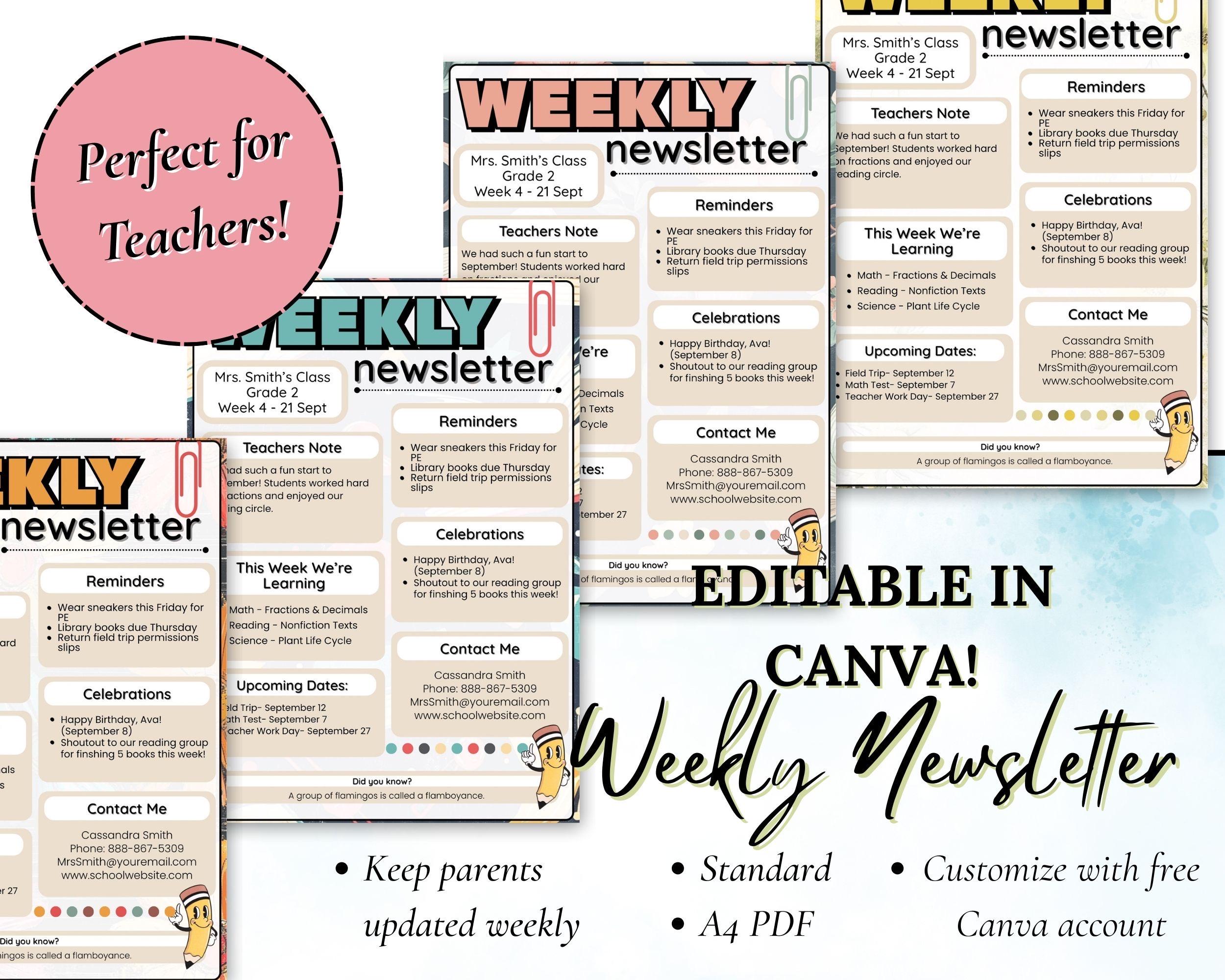 Editable Weekly Newsletter Templates: Canva Classroom Parent Updates ...