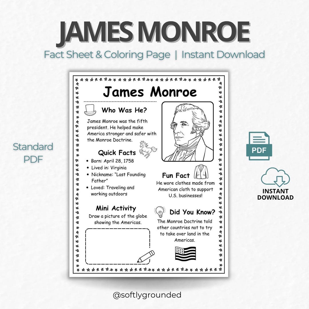 James Monroe Fact Sheet: U.S. Presidents History Worksheet (PDF ...