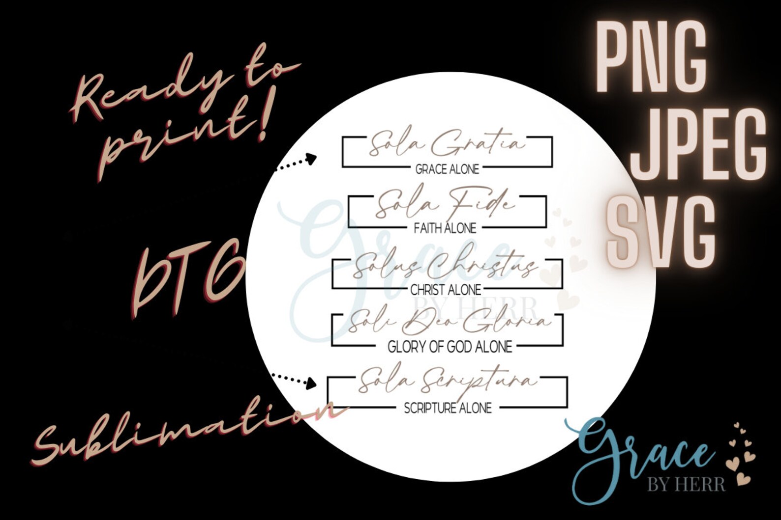 Five Solas Christian SVG PNG JPEG: Reformed Theology (digital Download ...