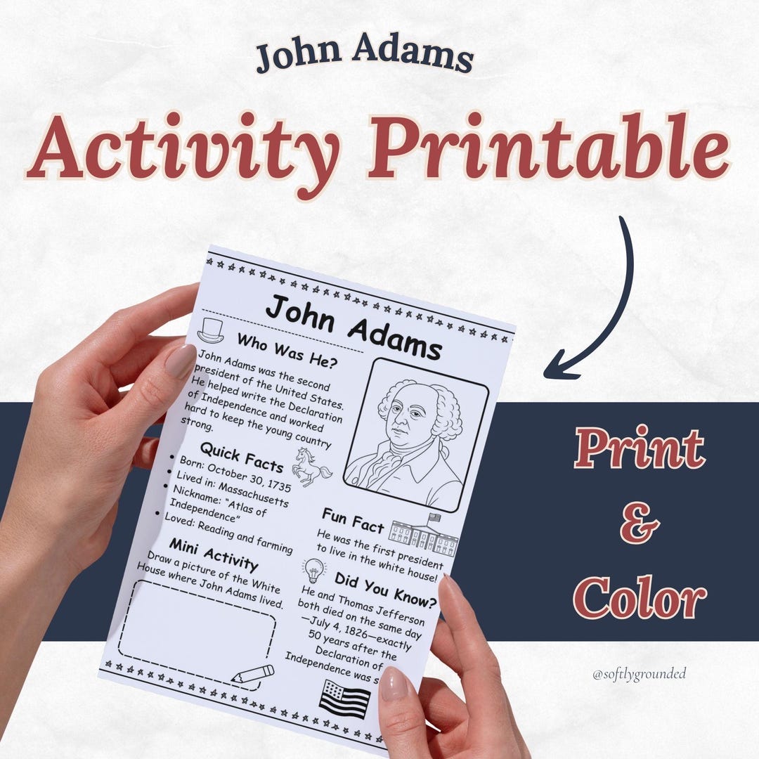 John Adam’s Fact Sheet: U.S. Presidents History Worksheet (PDF Download ...