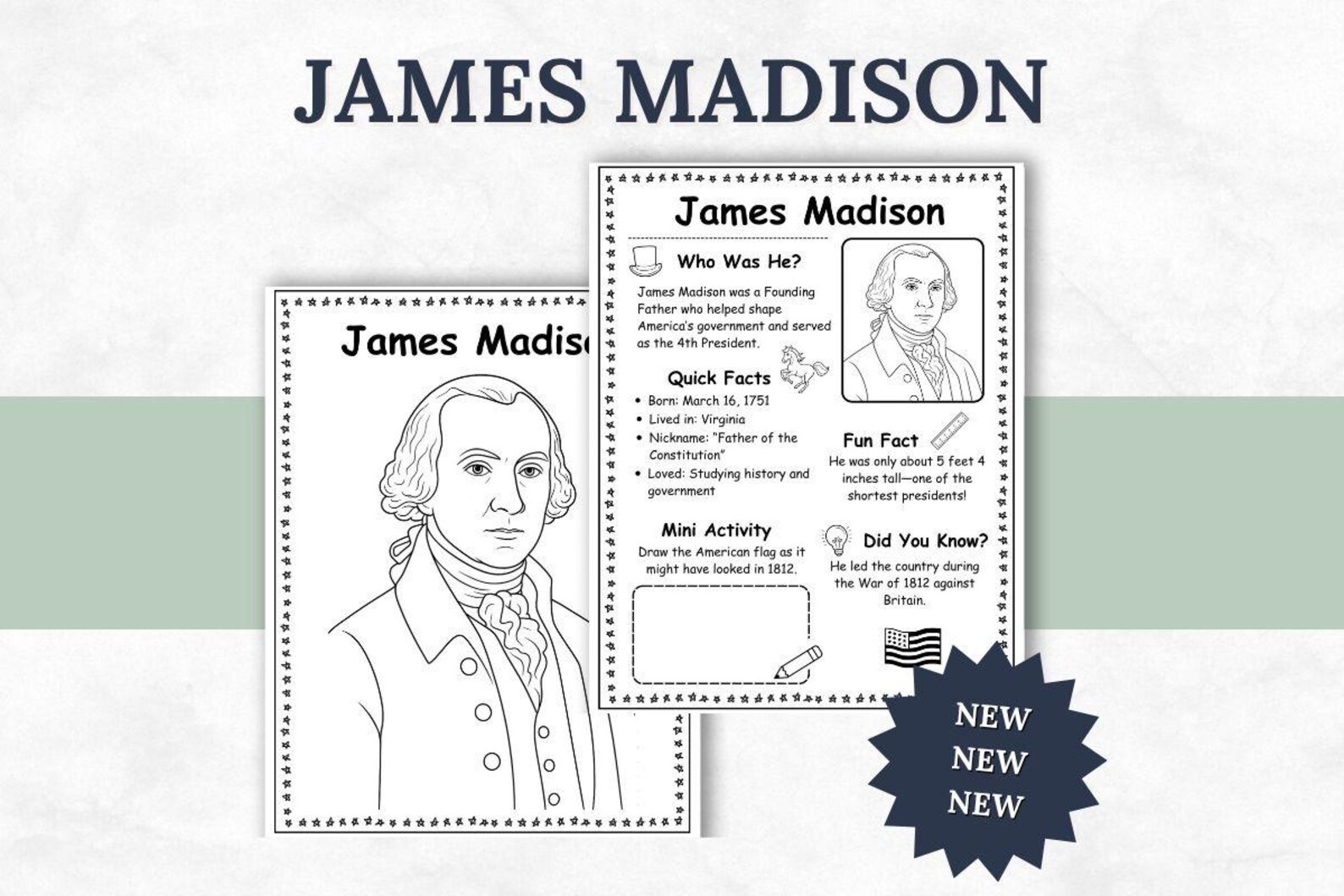 James Madison Fact Sheet: U.S. Presidents History Worksheet (PDF ...