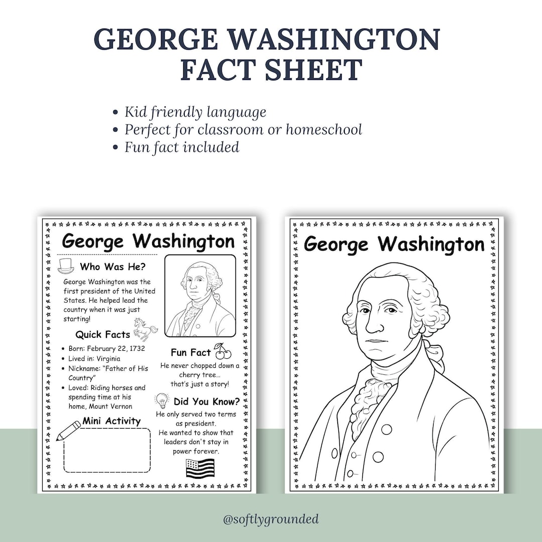 George Washington Fact Sheet: U.S. Presidents History Worksheet (PDF ...