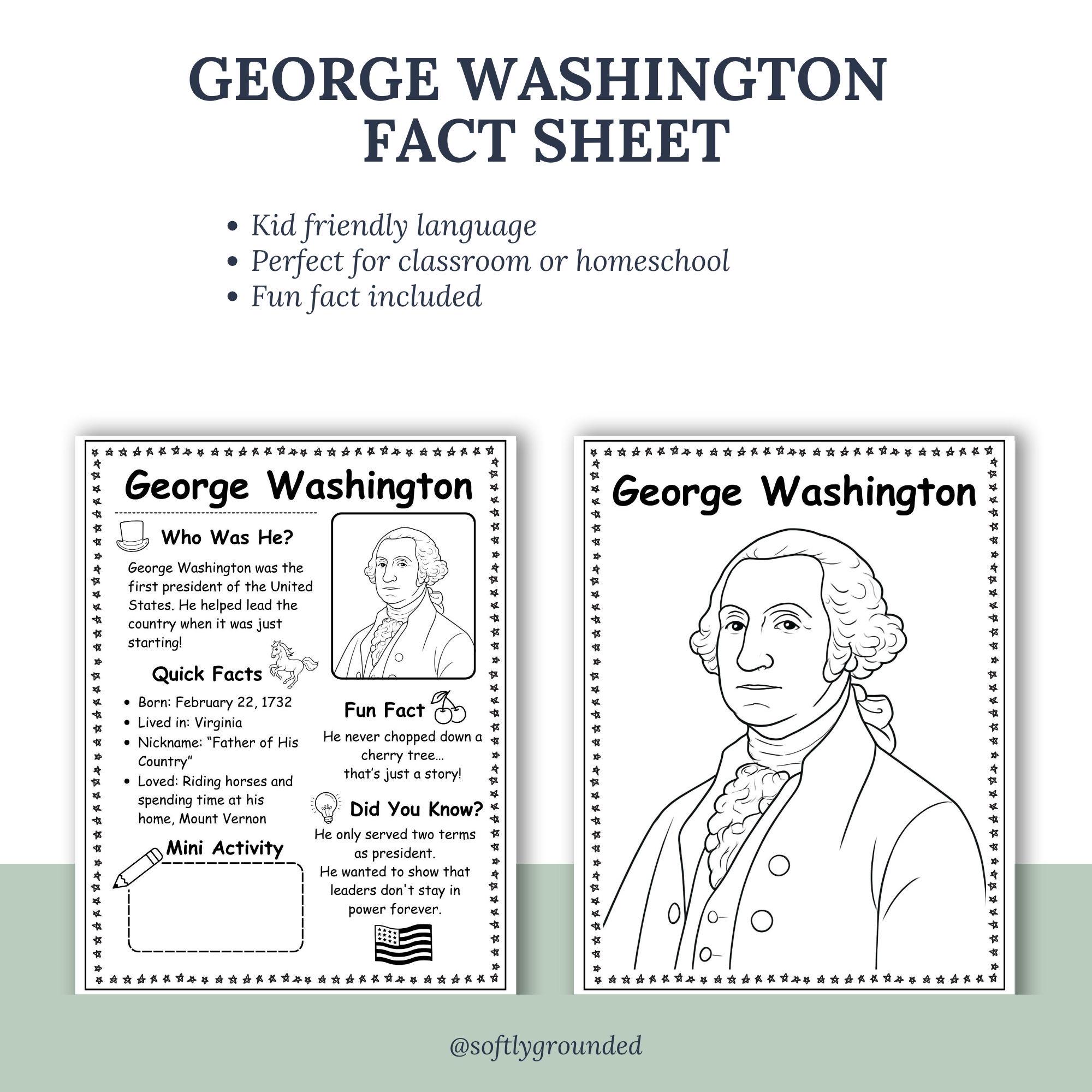 George Washington Fact Sheet: U.S. Presidents History Worksheet (PDF ...
