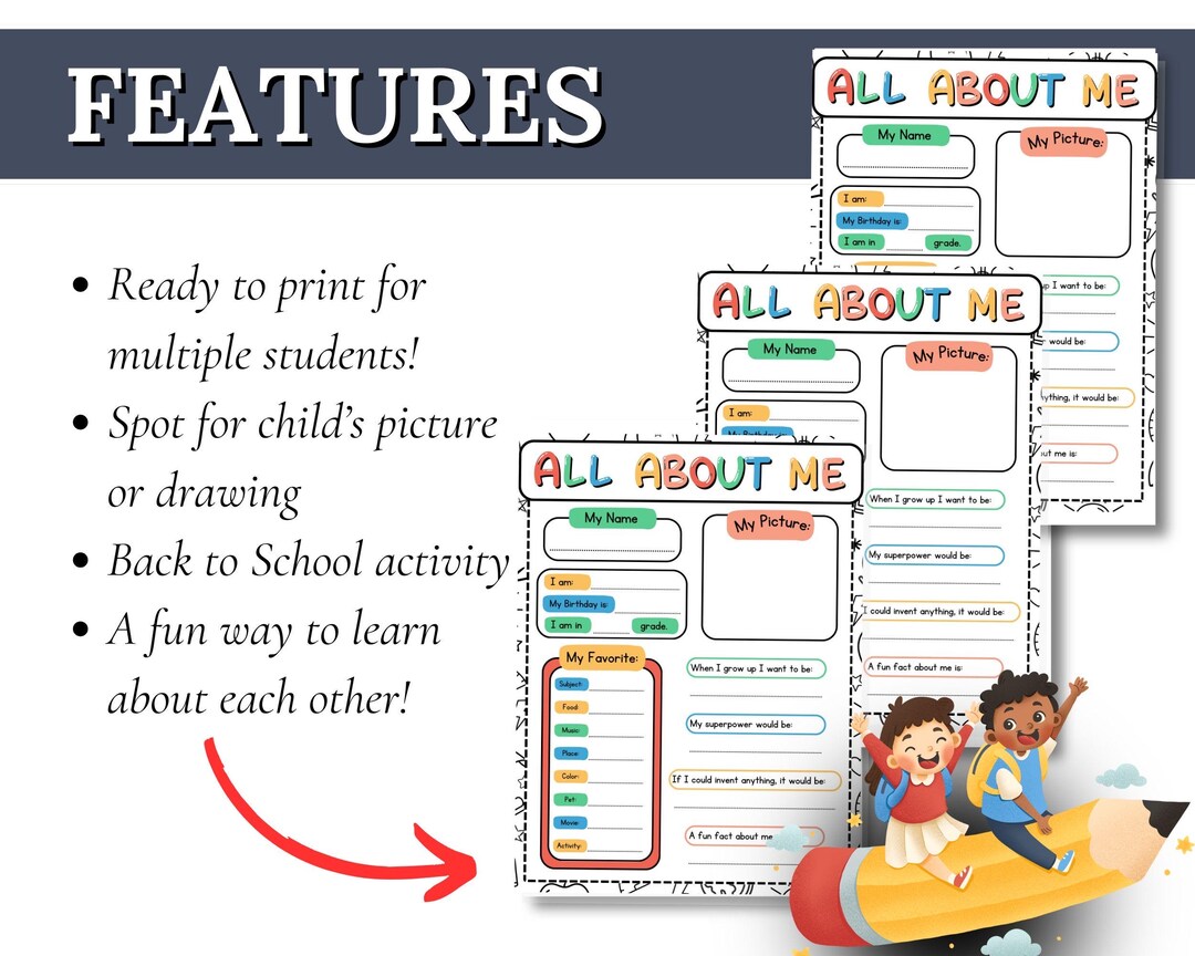 All About Me Worksheet: Back to School Printable Activity (PDF Download ...