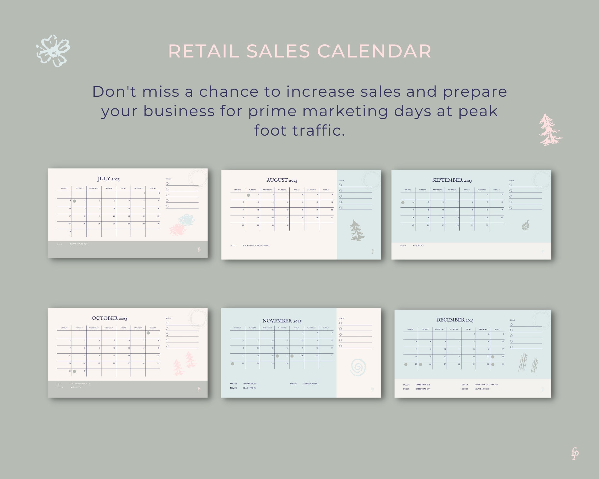 2023 Retail Holiday Calendar, Printable, Landscape Horizontal Pages ...
