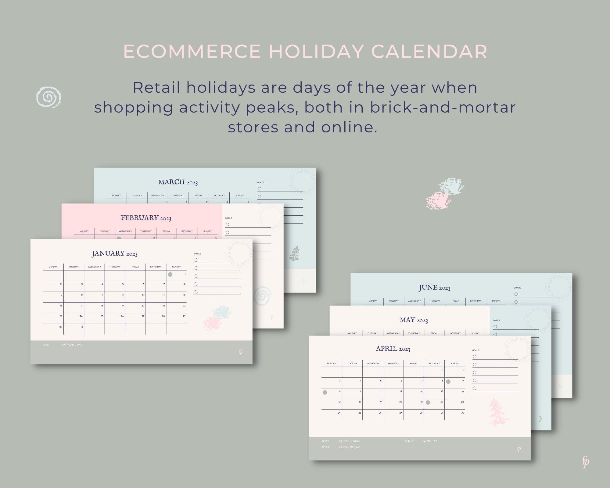 2023 Retail Holiday Calendar, Printable, Landscape Horizontal Pages ...