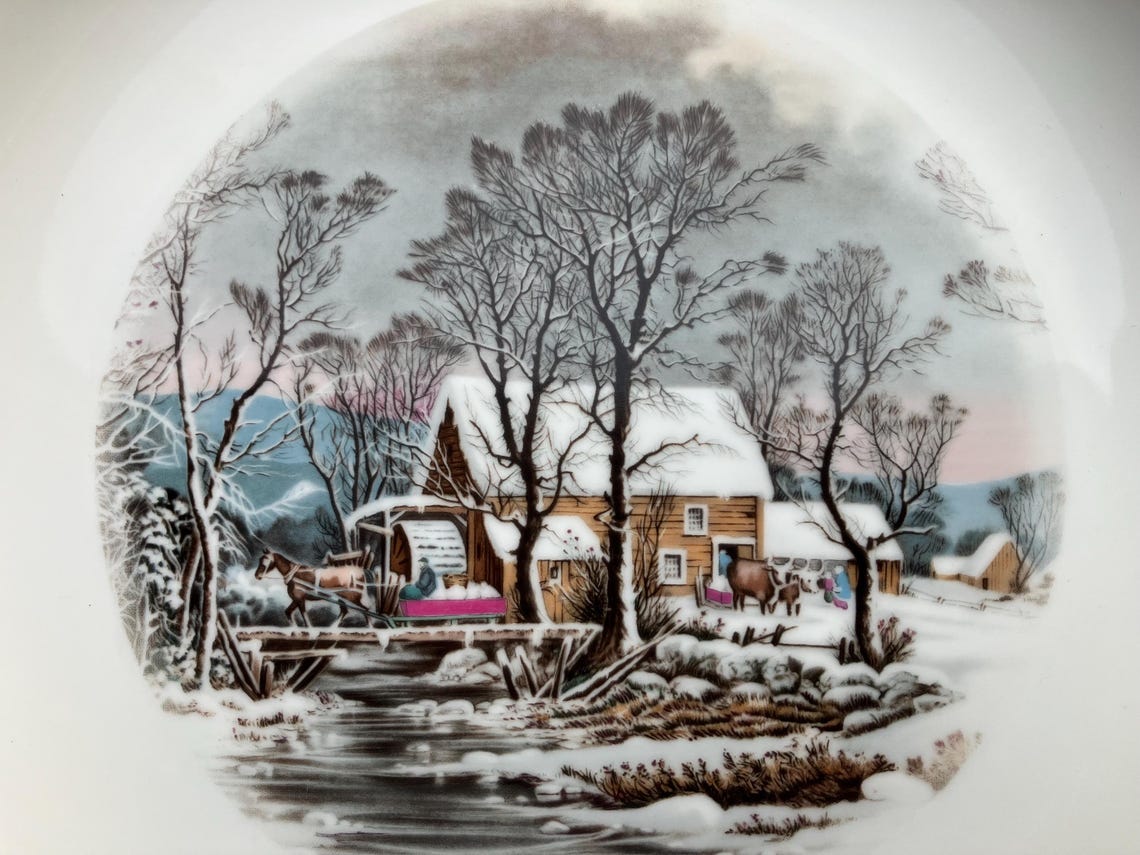 Discontinued Vintage Avon Footed Cake Plate With Currier & Ives “the ...