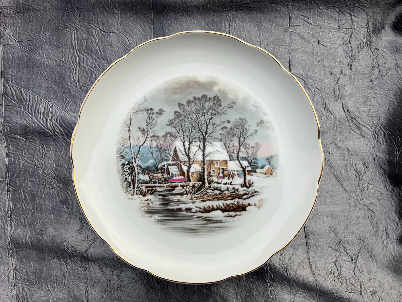 Discontinued Vintage Avon Footed Cake Plate With Currier & Ives “the ...