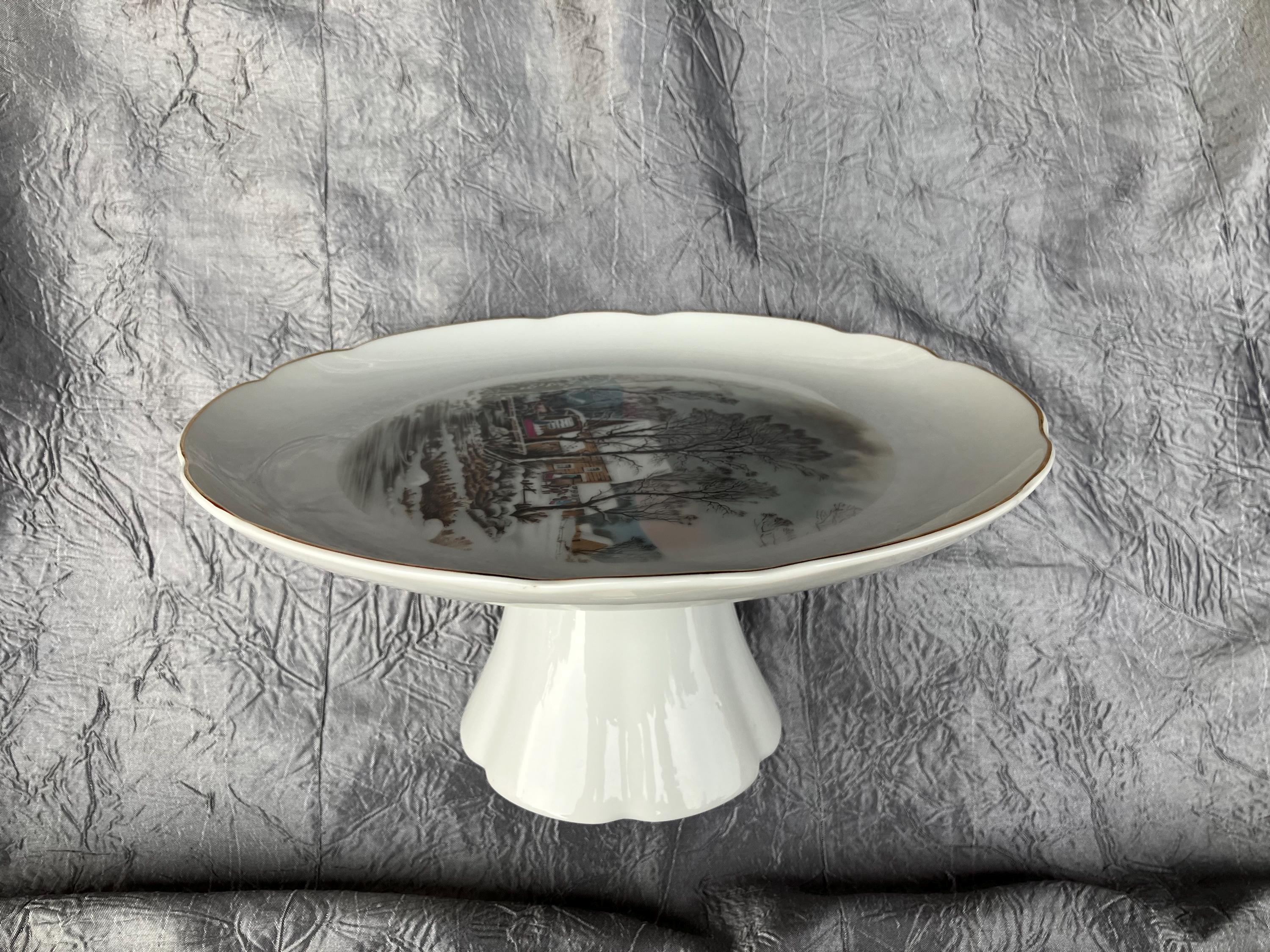 Discontinued Vintage Avon Footed Cake Plate With Currier & Ives “the ...