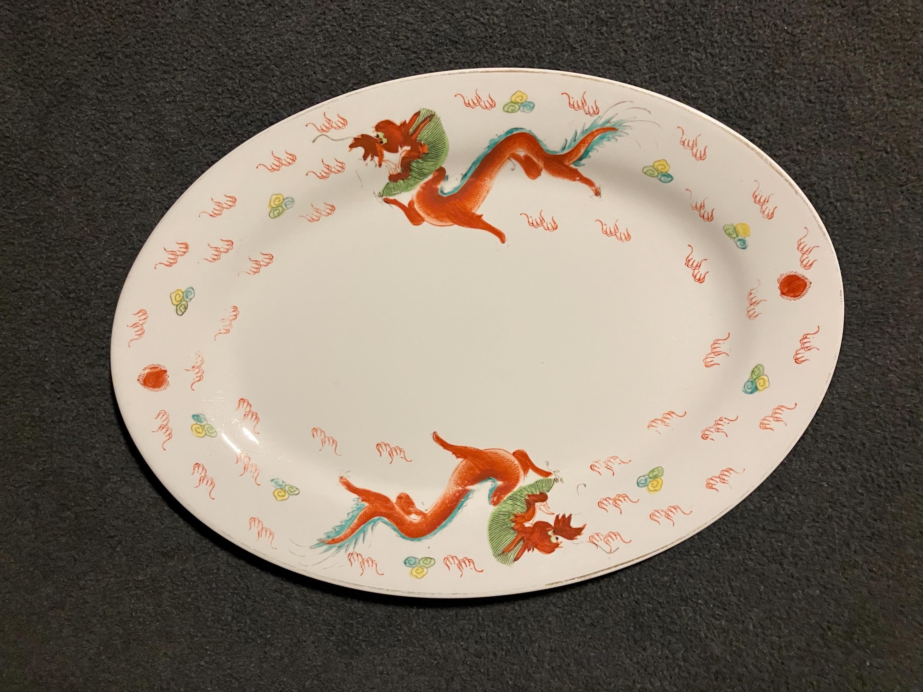 Rare Vintage Chinese Red Dragon Oval Restaurant Ware Platter - Etsy