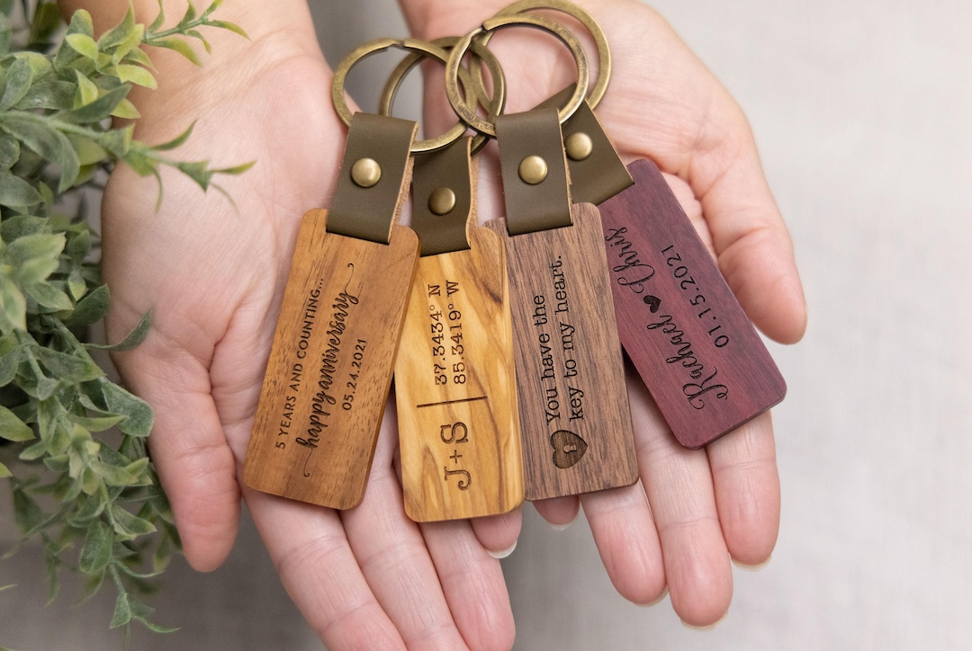 Engraved Wood Keychain, Personalized Walnut, Koa, Olive, Purple Heart ...