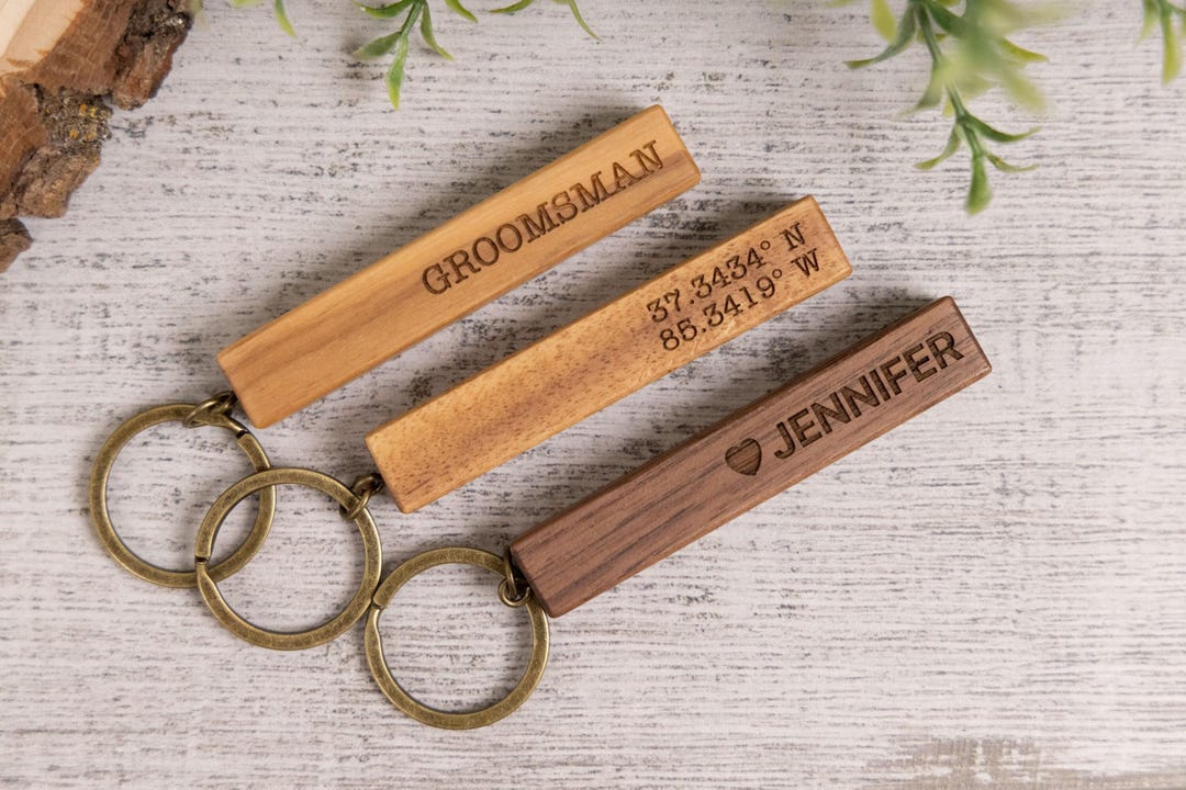 Personalized Wood Keychain: Engraved Walnut, Koa, Olive Wood - Etsy