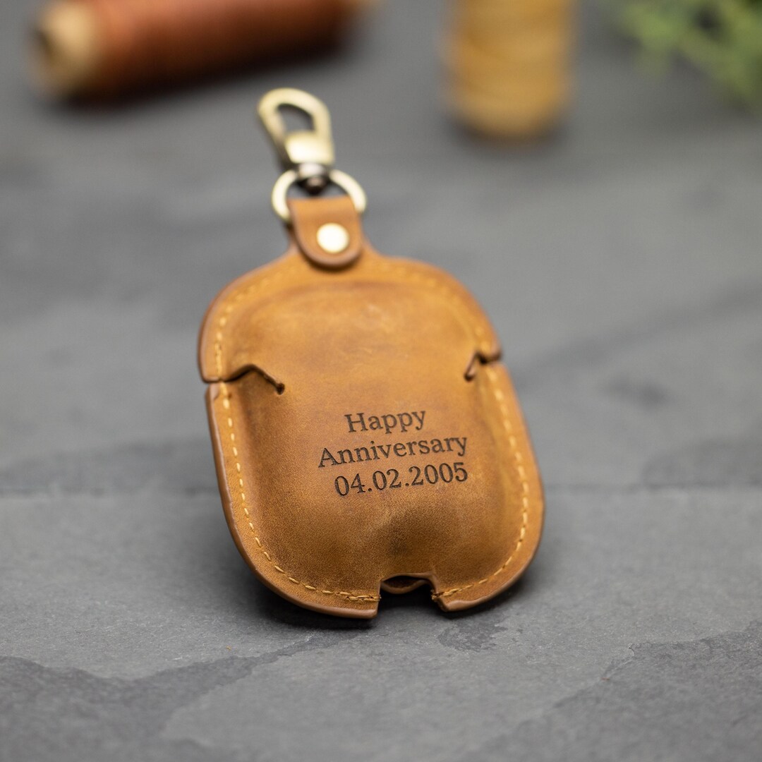 3rd Anniversary Engraved Leather AirPod Case, Personalized Gift for Him ...