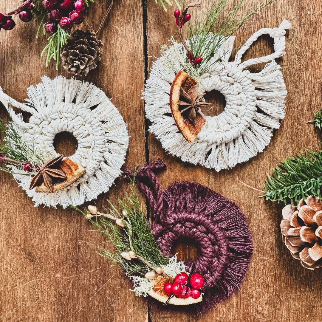 Macrame Christmas Ornaments, Set of 3, Yule Tree Decor,pagan Holiday ...