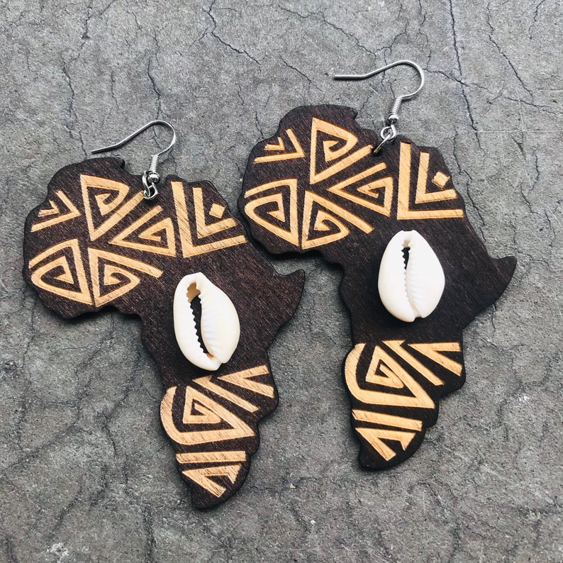 African Map Earrings, Africa Shaped Earrings, Shell Earrings, Afro Pick ...