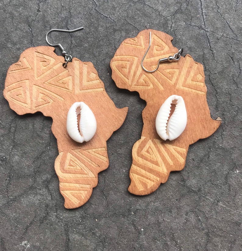 African Map Earrings, Africa Shaped Earrings, Shell Earrings, Afro Pick ...