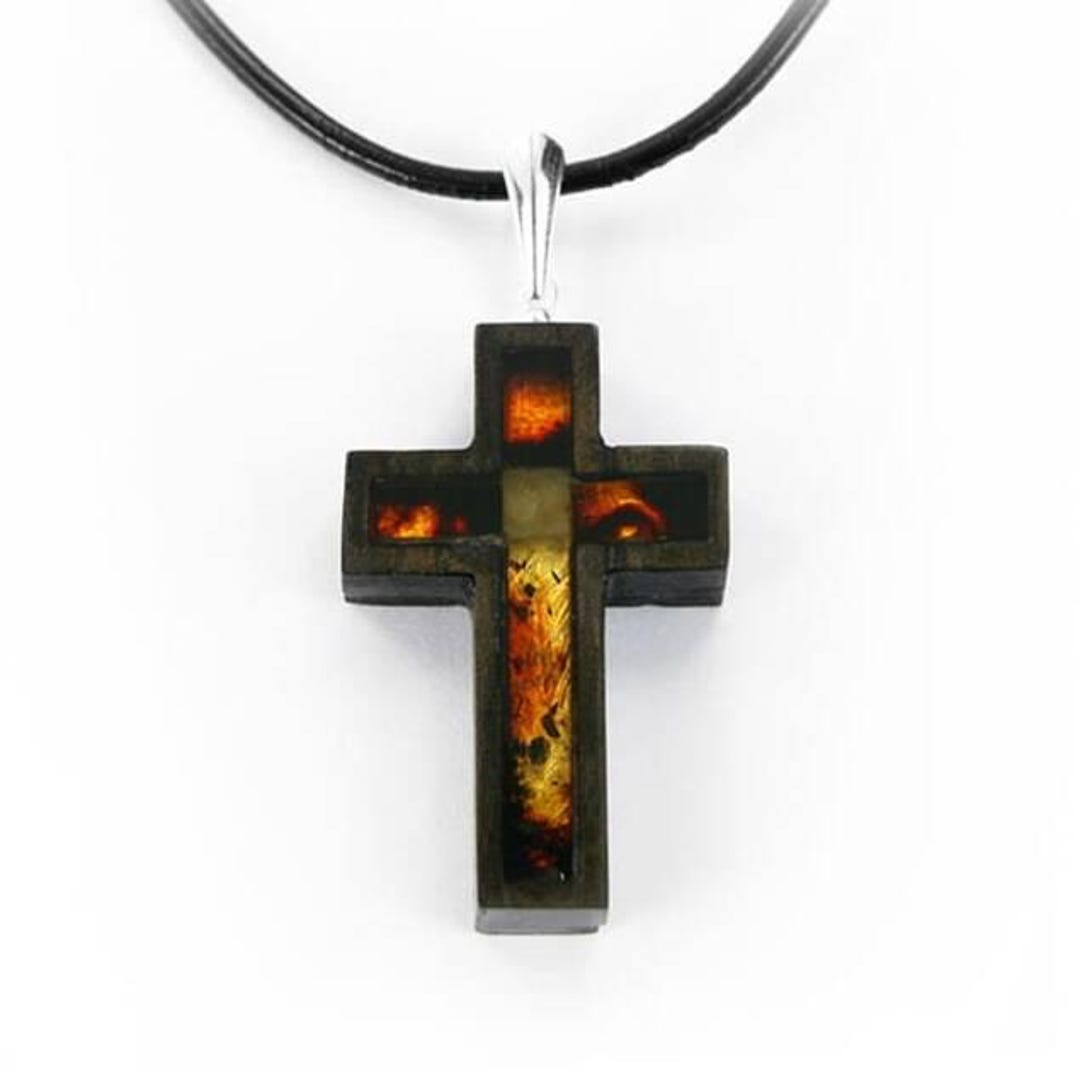Amber Cross Pendant Made of Silver and Black Oak Wood - Etsy