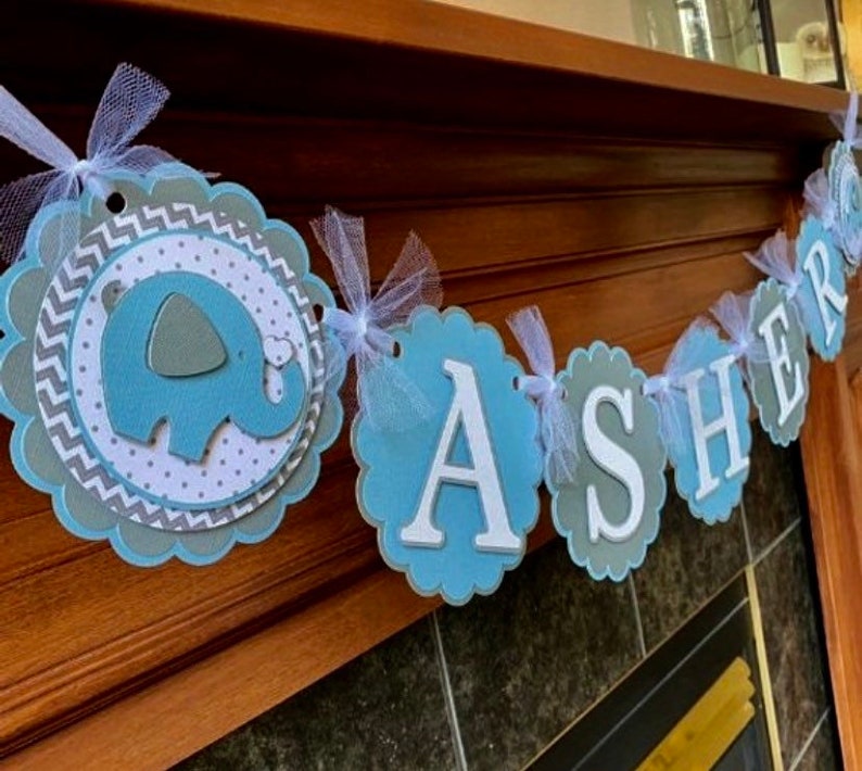 Blue Elephant Baby Boy Shower Decoration, Elephant Personalized Name ...