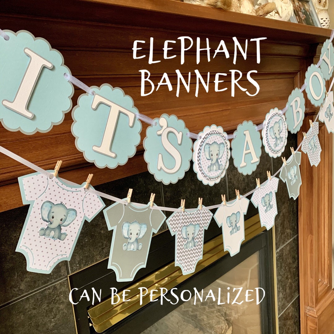 Elephant Baby Shower Decorations Boy, Elephant Baby Blue Banner ...