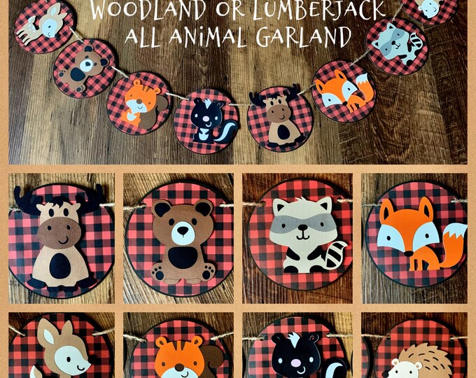 Woodland Lumberjack Animal Garland Banner Boy, Buffalo Plaid Nursery ...