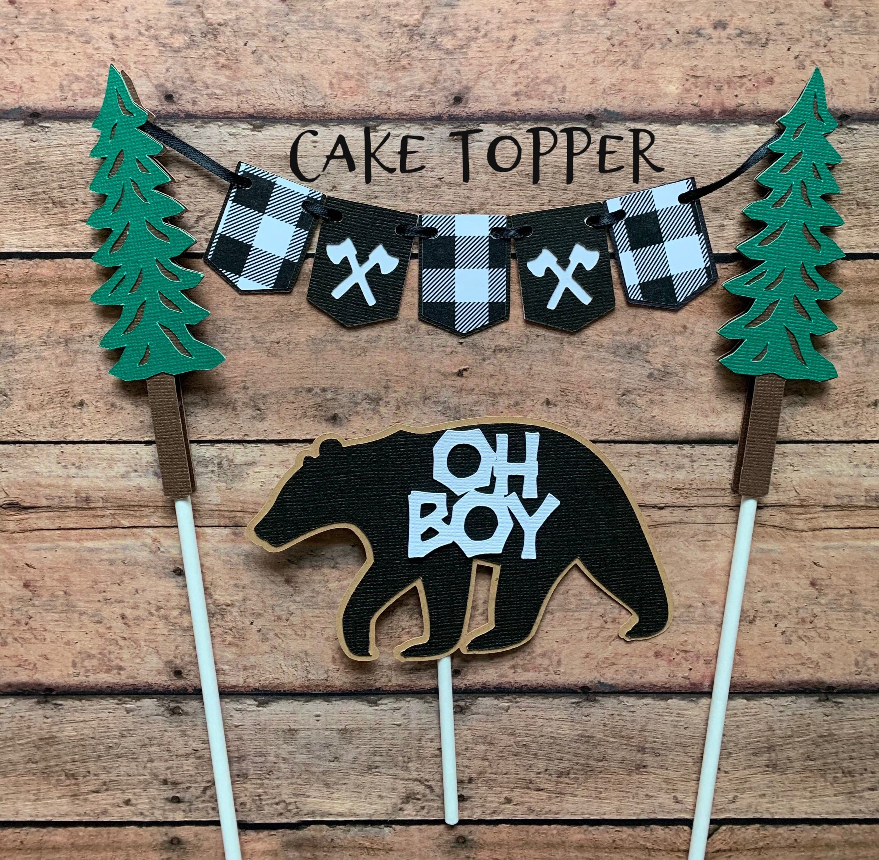 LUMBERJACK baby shower cake topper black white custom | Etsy